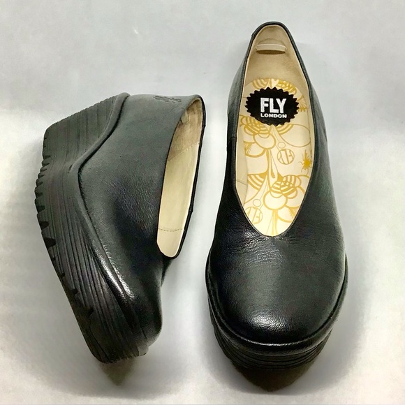 Fly London | Shoes | Fly London Yaz Wedge Pumps Mousse Black Leather Eu ...